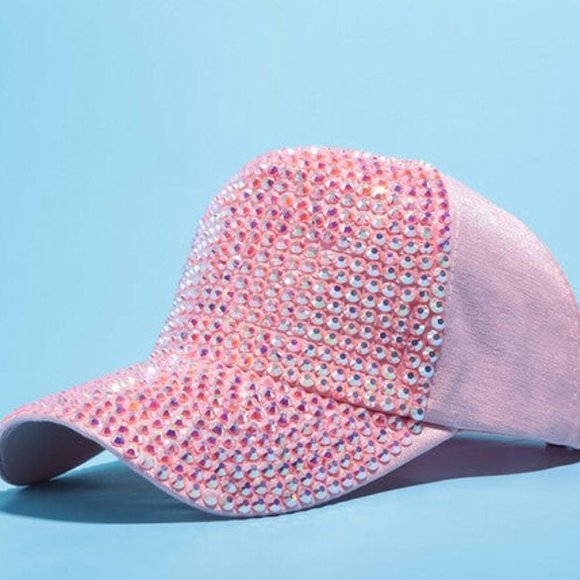 Accessories | Pink Rhinestone Studded Baseball Cap New | Poshmark